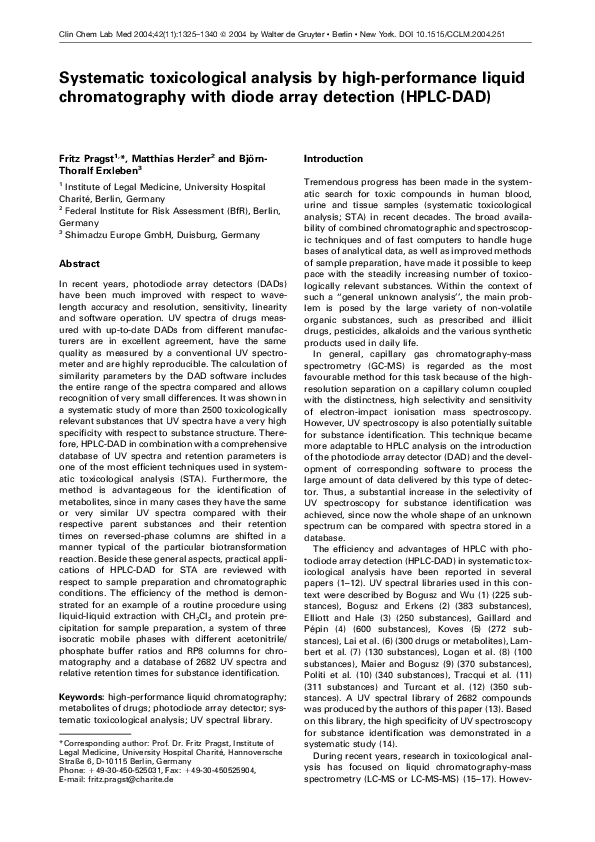 (PDF) Systematic toxicological analysis by high-performance liquid chromatography with diode ...