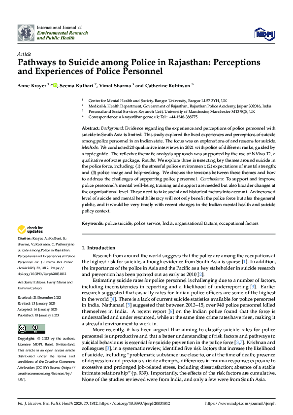 (PDF) Pathways to Suicide among Police in Rajasthan: Perceptions and ...