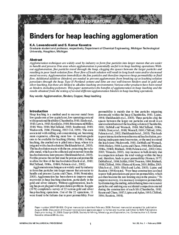 (PDF) Binders for heap leaching agglomeration
