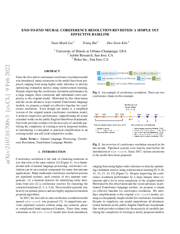 (PDF) End-To-End Neural Coreference Resolution Revisited: A Simple Yet Effective Baseline