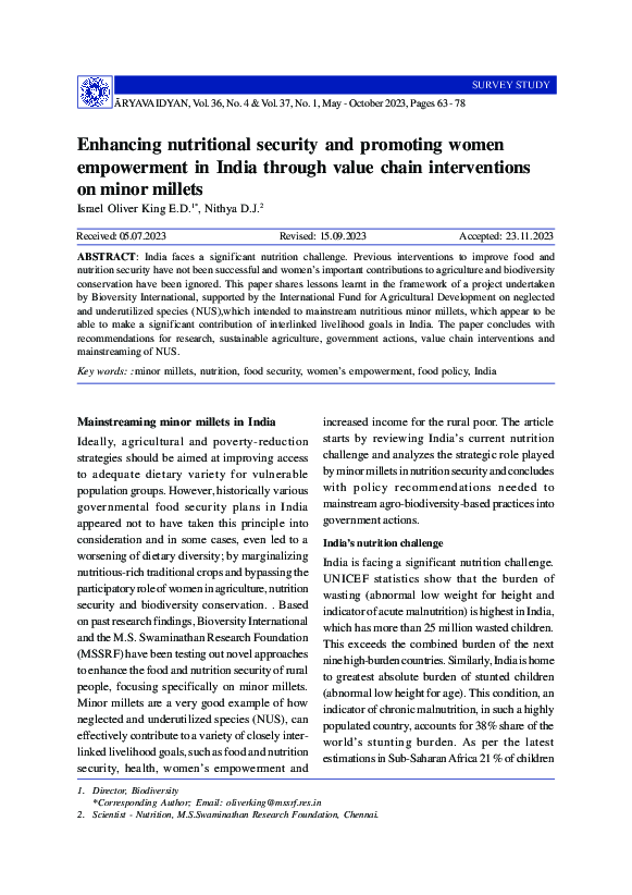 (PDF) Enhancing nutritional security and promoting women empowerment in ...