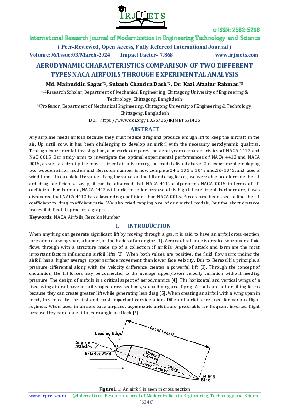 (PDF) AERODYNAMIC CHARACTERISTICS COMPARISON OF TWO DIFFERENT TYPES NACA AIRFOILS THROUGH ...