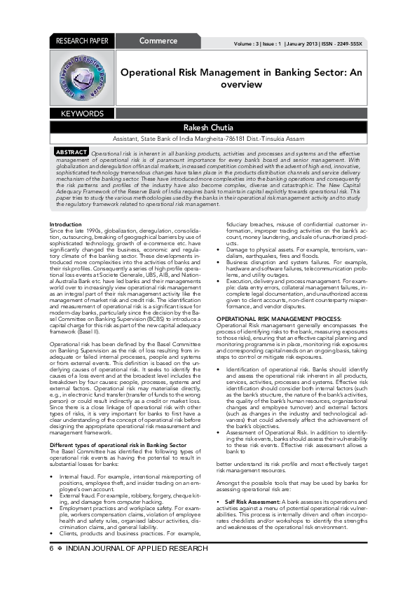 (PDF) Operational Risk Management in Banking Sector: An overview