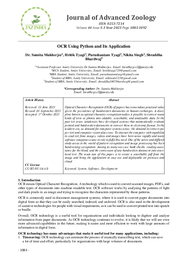 (PDF) OCR Using Python and Its Application