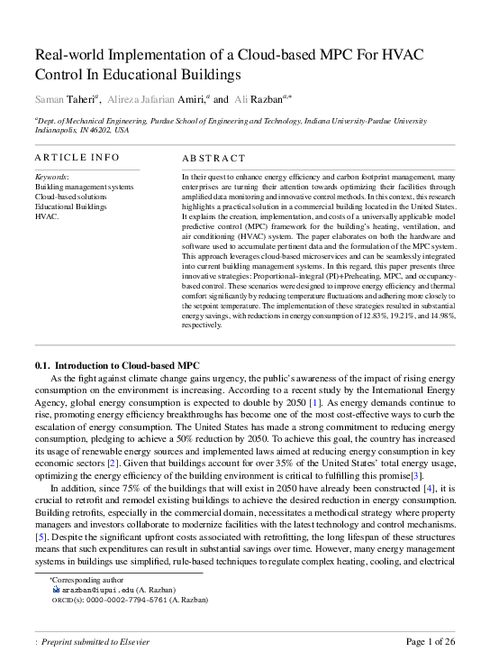 (PDF) Real-world Implementation of a Cloud-based MPC For HVAC Control In Educational Buildings