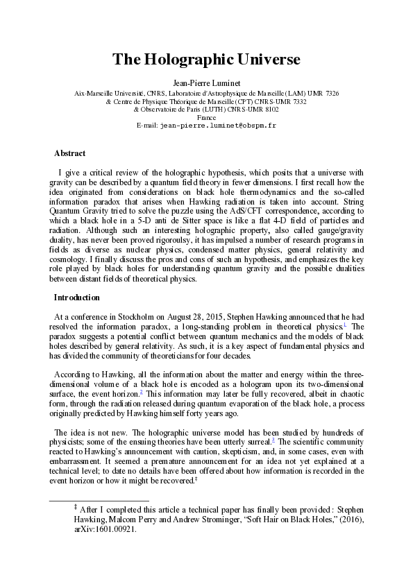 (PDF) The Holographic Universe