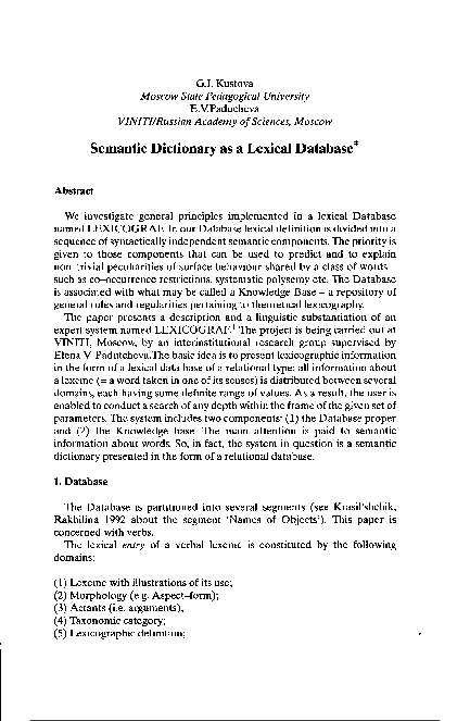(PDF) Semantic Dictionary as a Lexical Database