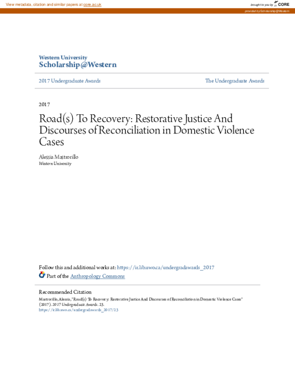 (PDF) Road(s) To Recovery: Restorative Justice And Discourses of Reconciliation in Domestic ...