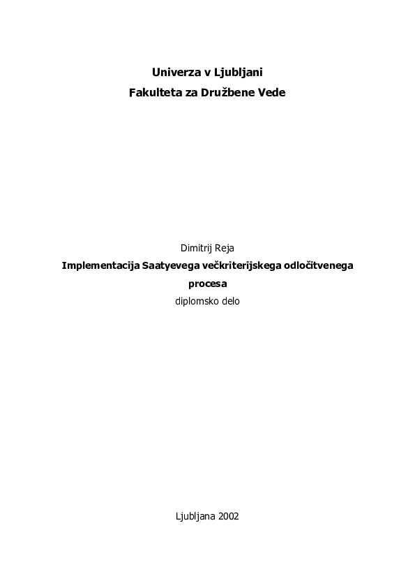 (PDF) Implementacija Saatyevega večkriterijskega odločitvenega procesa