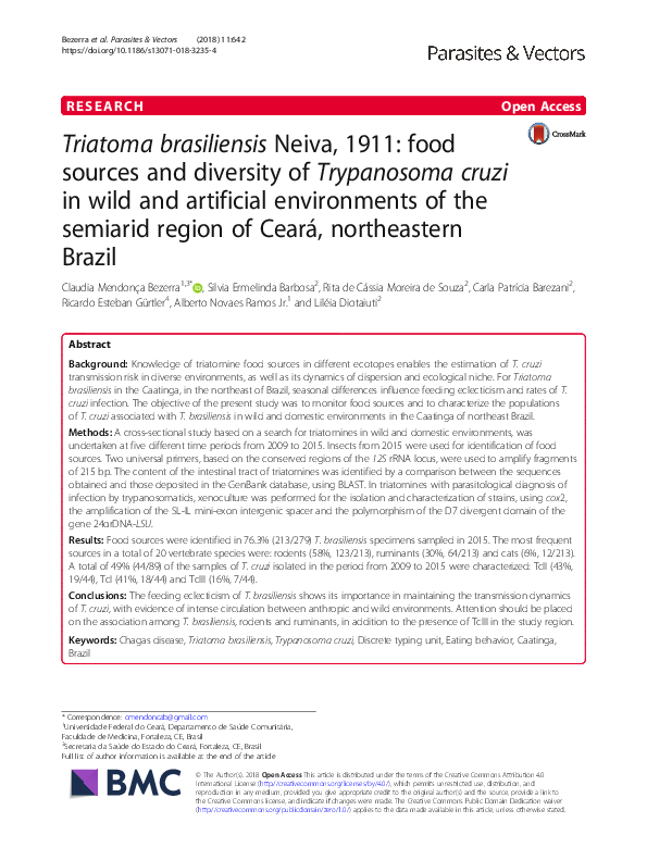 (PDF) Triatoma brasiliensis Neiva, 1911: food sources and diversity of ...
