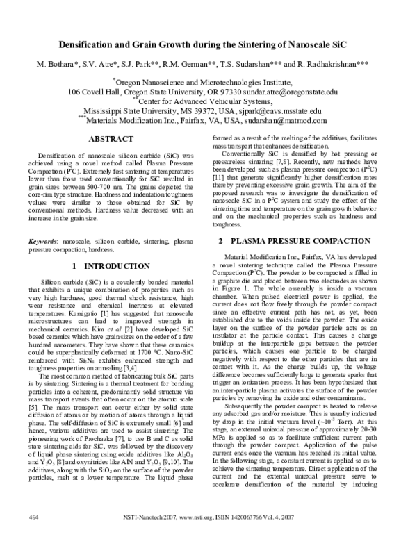 (PDF) Densification and grain growth during the sintering of nanoscale SiC