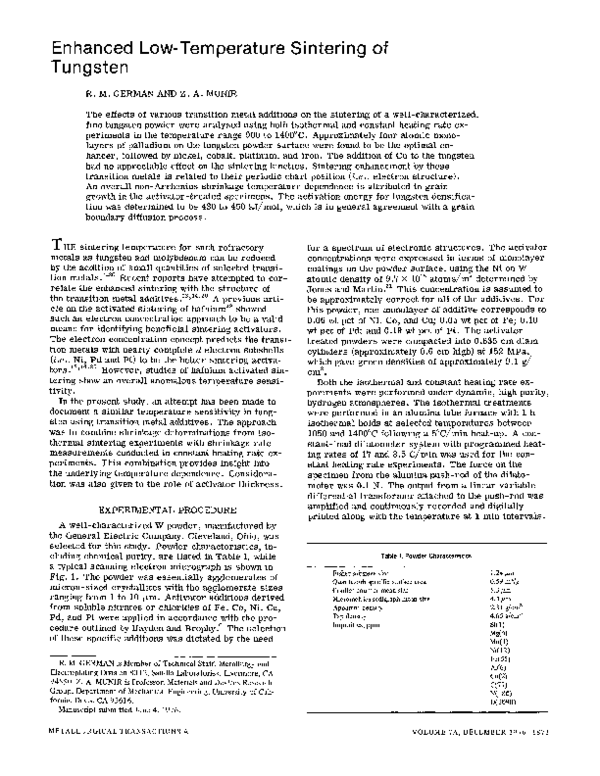 (PDF) Enhanced low-temperature sintering of tungsten