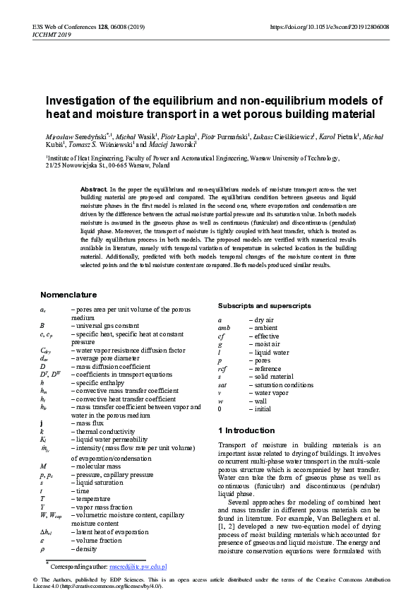 (PDF) Investigation of the equilibrium and non–equilibrium models of ...