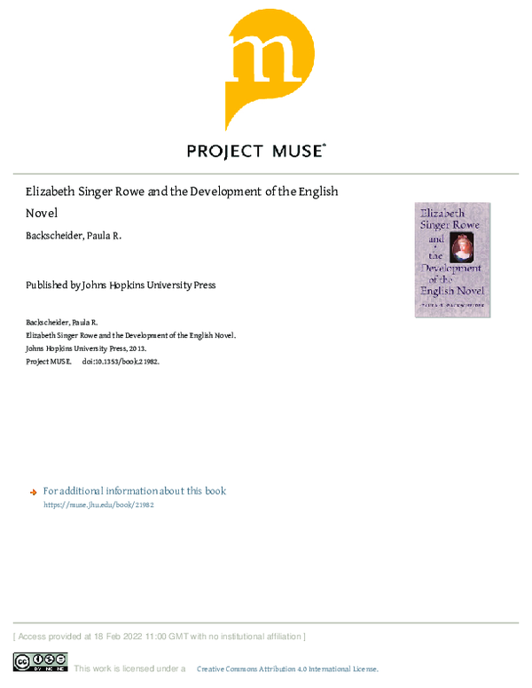 (PDF) Elizabeth Singer Rowe and the Development of the English Novel
