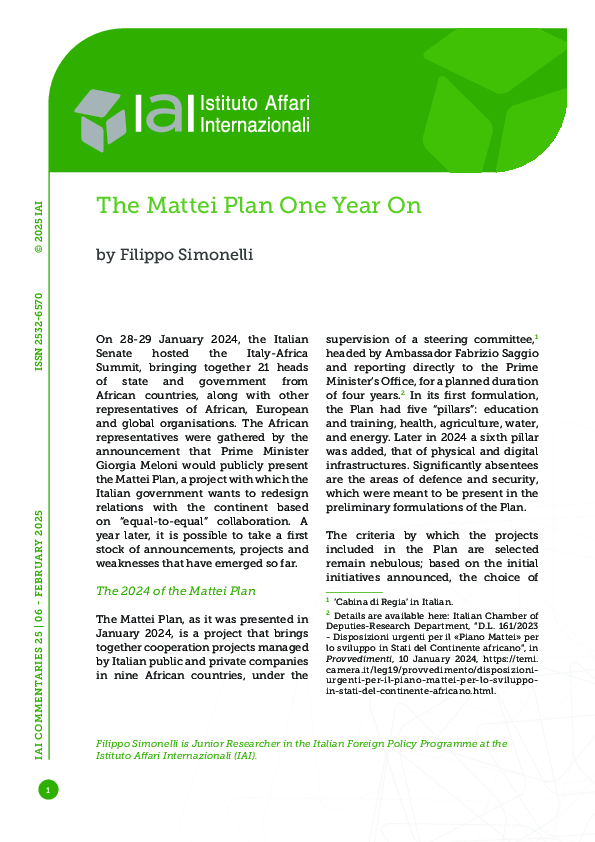 (PDF) The Mattei Plan One Year On