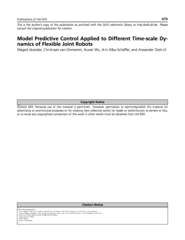 (PDF) Model Predictive Control Applied to Different Time-Scale Dynamics of Flexible Joint Robots
