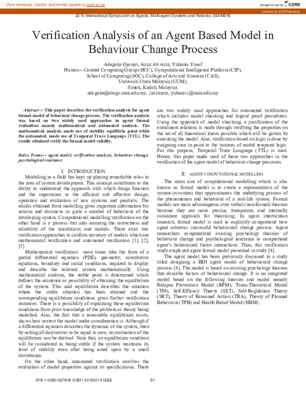 (PDF) Verification analysis of an agent based model in behaviour change process