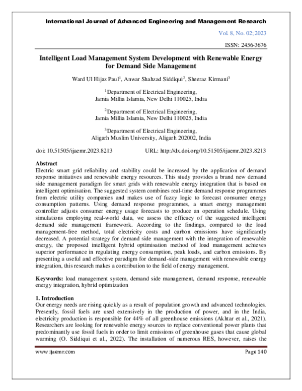 (PDF) Intelligent Load Management System Development with Renewable ...