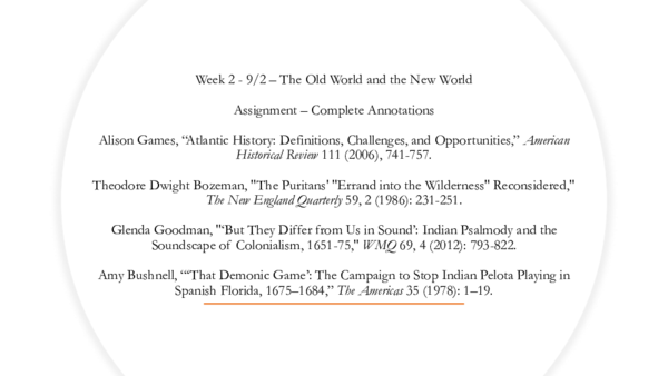 (PDF) Atlantic History - Lecture Two - "The Old World and the New"