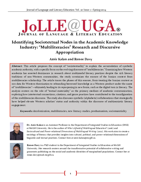 (PDF) Identifying Sociotextual Nodes in the Academic Knowledge Industry ...