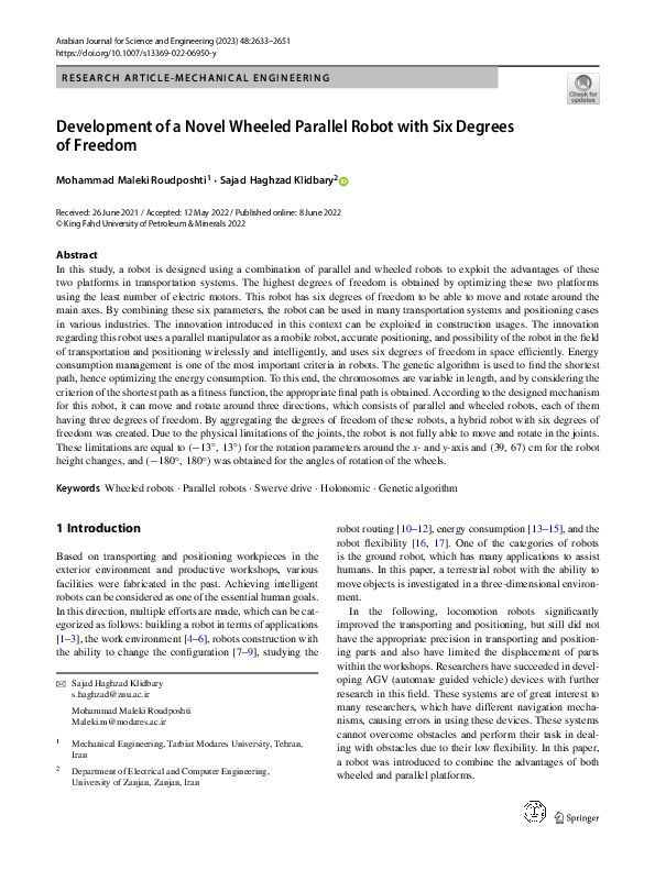 (PDF) Development of a Novel Wheeled Parallel Robot with Six Degrees of ...