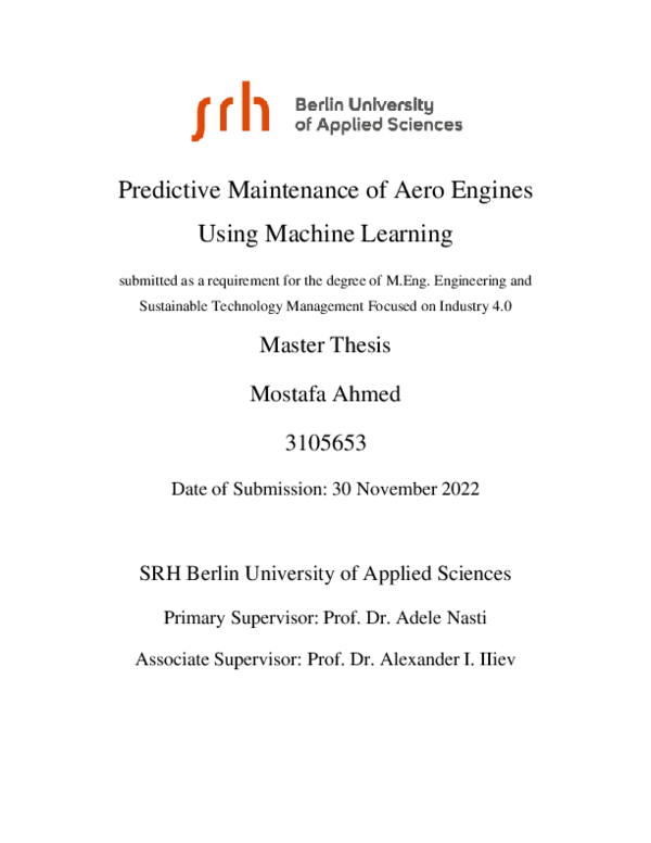 (PDF) Predictive Maintenance of Aero Engines Using Machine Learning