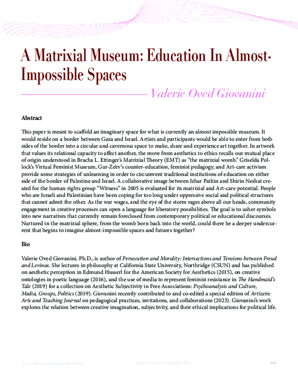 (PDF) A Matrixial Museum: Education in Almost-impossible Spaces