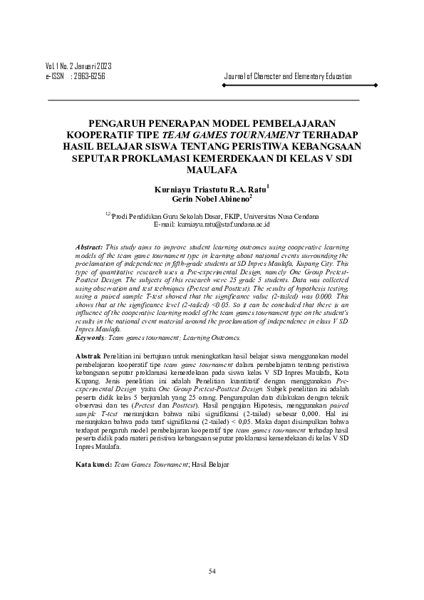(PDF) Pengaruh Penerapan Model Pembelajaran Kooperatif Tipe Team Games Tournament Terhadap Hasil ...