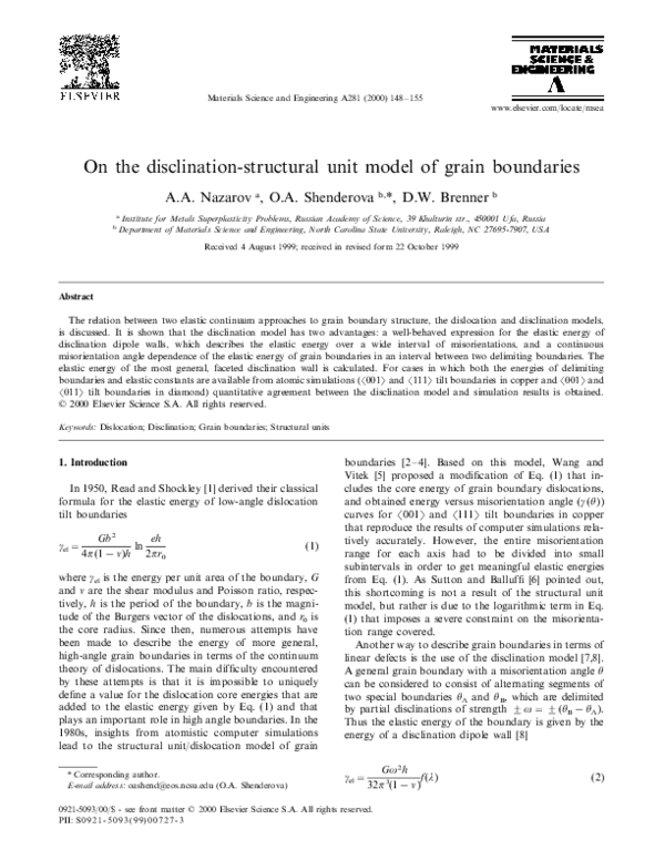 (PDF) On the disclination-structural unit model of grain boundaries