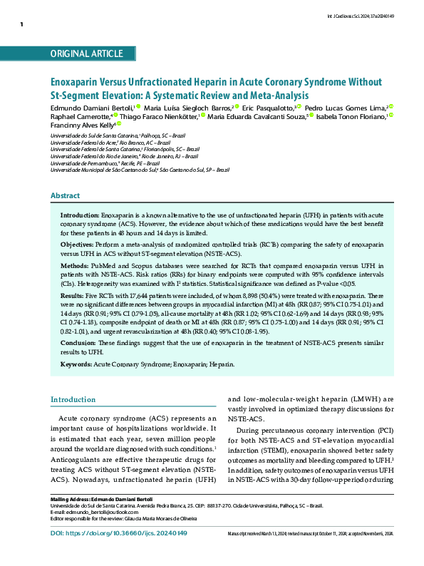 (PDF) Enoxaparin Versus Unfractionated Heparin in Acute Coronary Syndrome Without St-Segment ...
