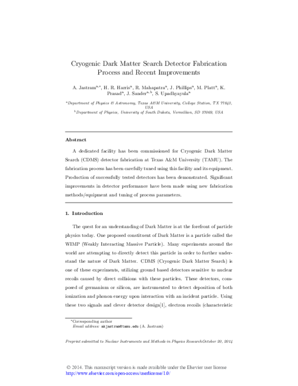 (PDF) Cryogenic Dark Matter Search detector fabrication process and ...