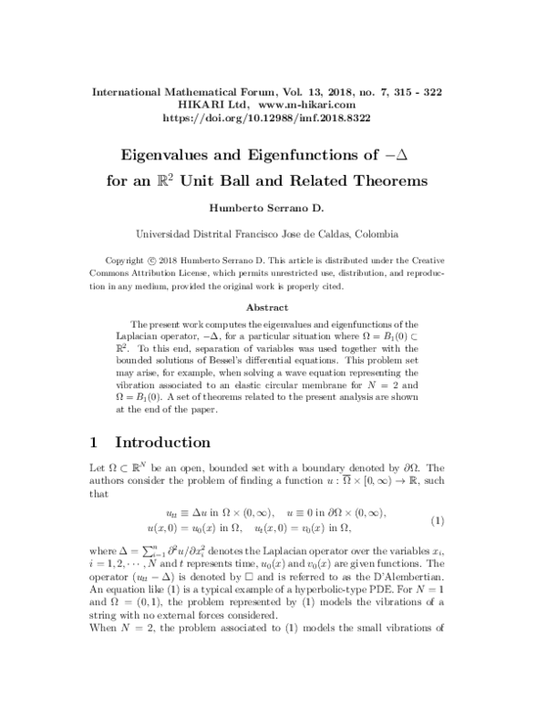 (PDF) Eigenvalues and eigenfunctions of -\Delta for an R^2 unit ball and related theorems