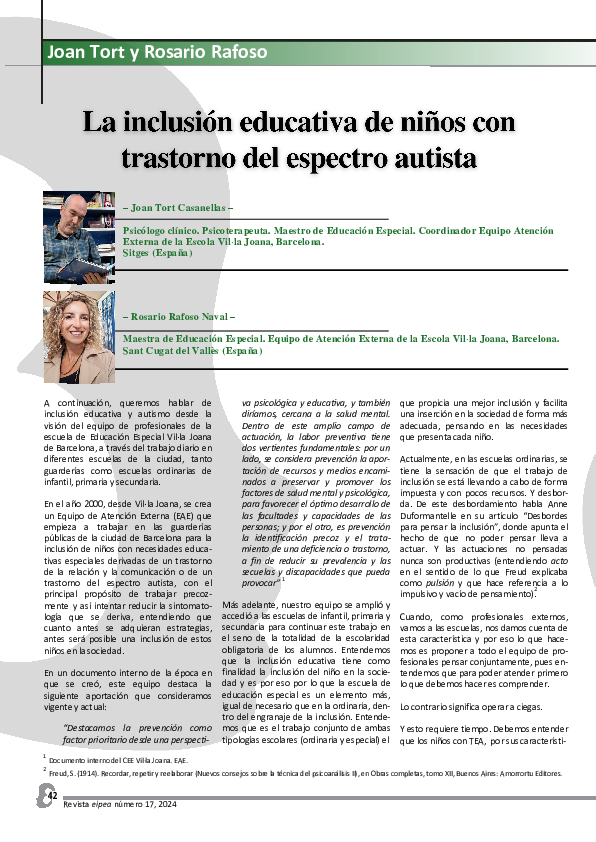 (PDF) La inclusión educativa de niños con TEA