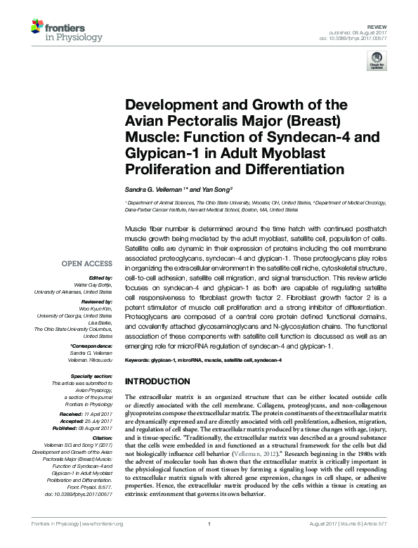(PDF) Development and Growth of the Avian Pectoralis Major (Breast) Muscle: Function of Syndecan ...