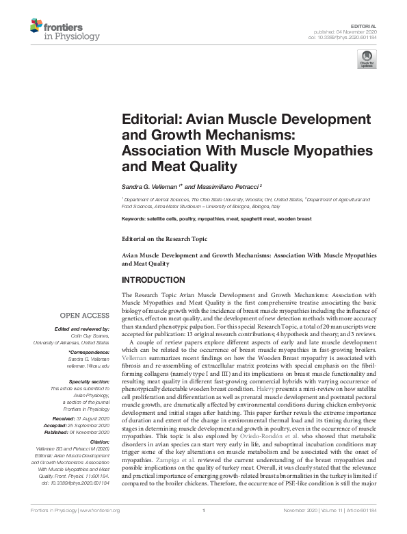 (PDF) Editorial: Avian Muscle Development and Growth Mechanisms: Association With Muscle ...