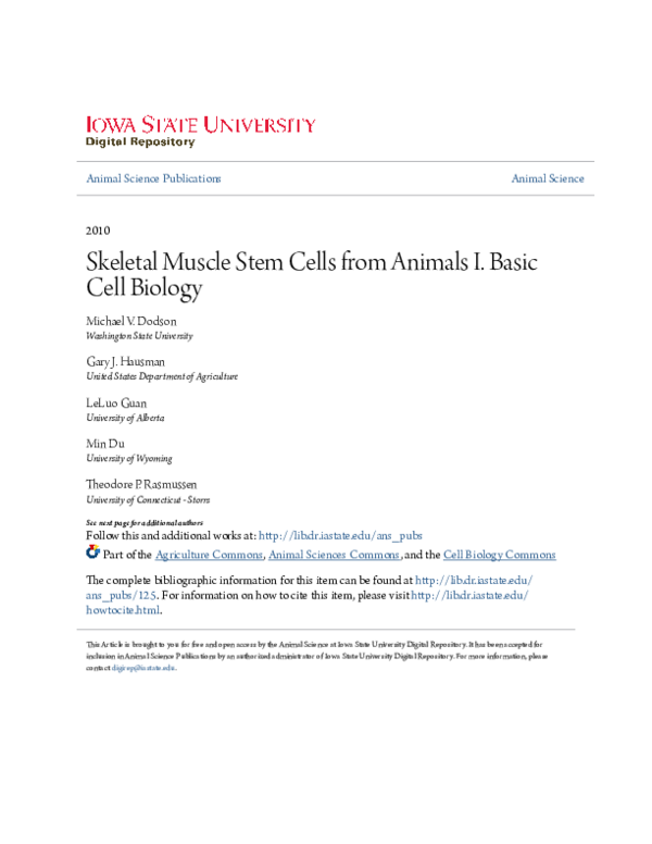 (PDF) Skeletal Muscle Stem Cells from Animals I. Basic Cell Biology