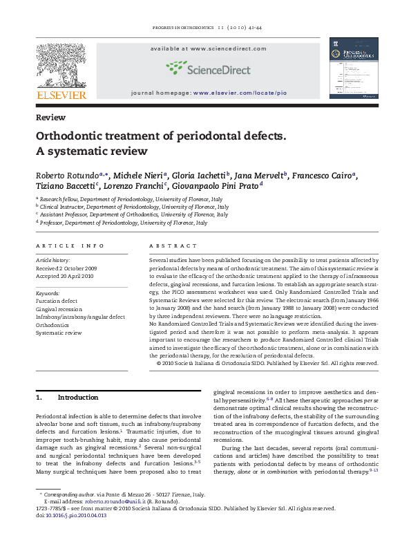 (PDF) Orthodontic treatment of periodontal defects. A systematic review