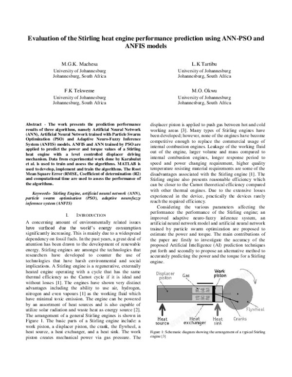 (PDF) Evaluation of the Stirling heat engine performance prediction using ANN-PSO and ANFIS models