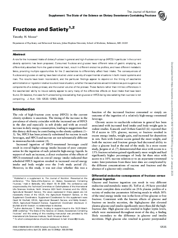(PDF) Fructose and Satiety