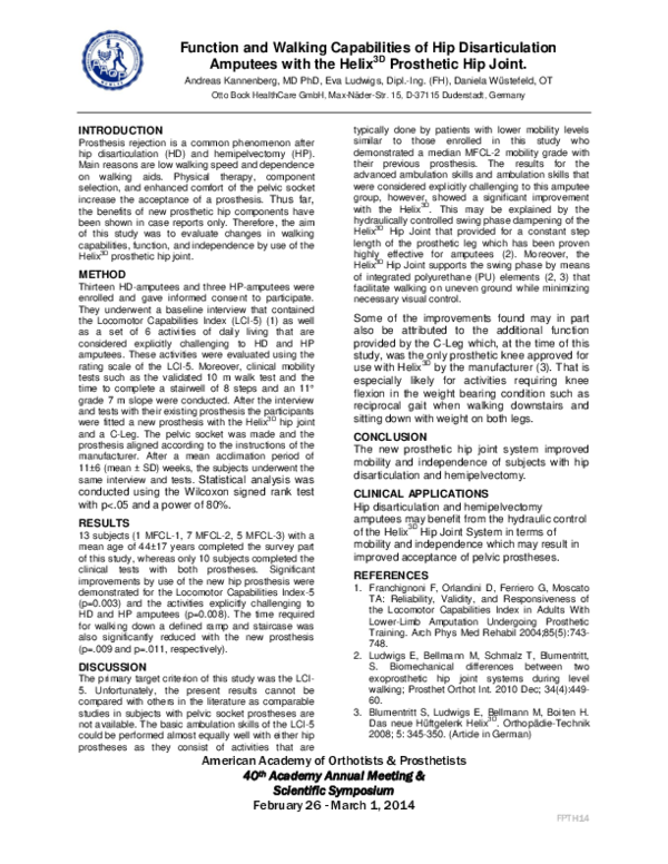 (PDF) Function and Walking Capabilities of Hip Disarticulation Amputees ...