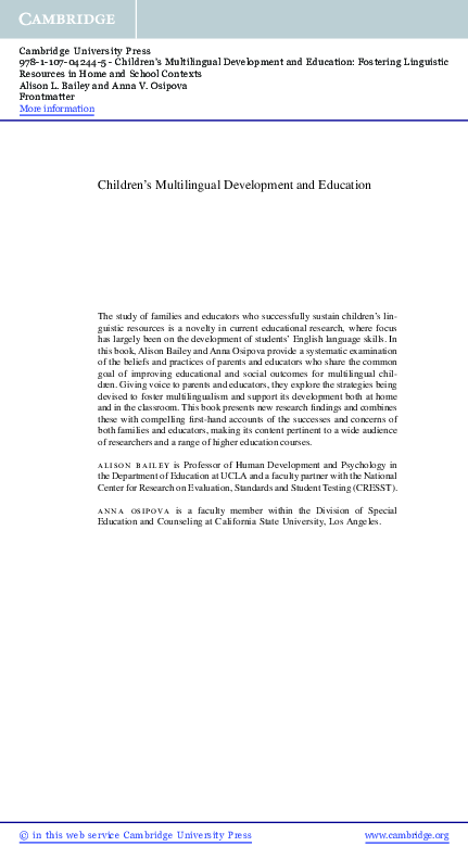 (PDF) Children's Multilingual Development and Education