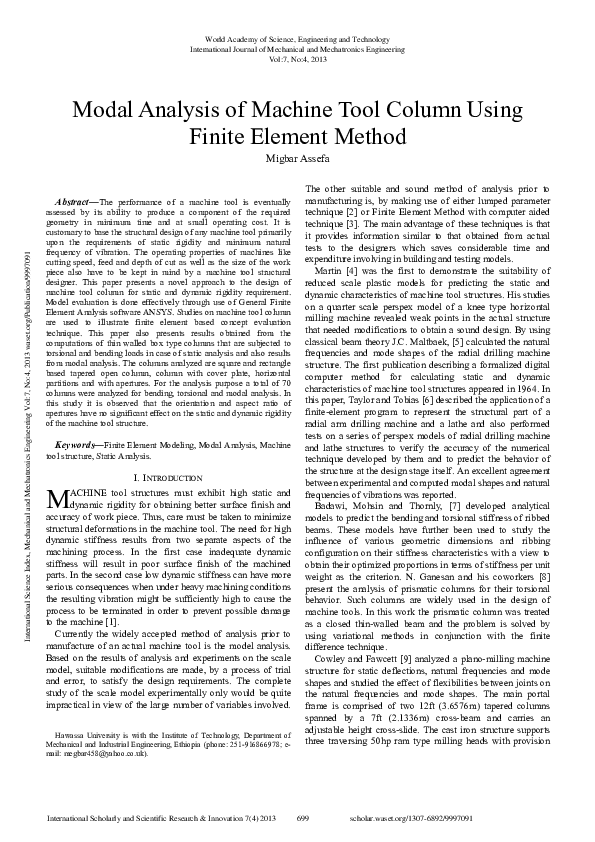 (PDF) Modal Analysis Of Machine Tool Column Using Finite Element Method