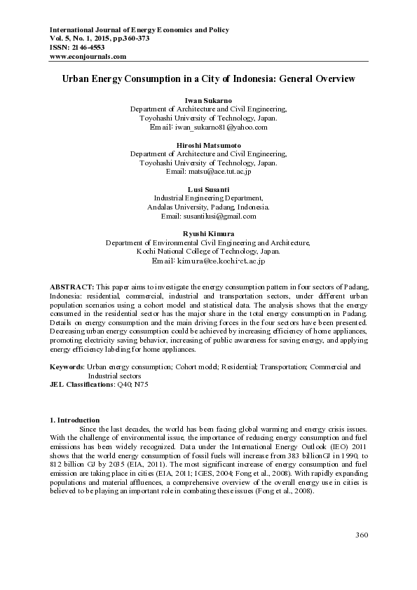 (PDF) Urban Energy Consumption in a City of Indonesia: General Overview
