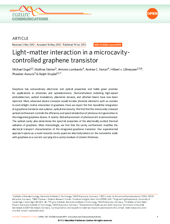 (PDF) Light–matter interaction in a microcavity-controlled graphene ...