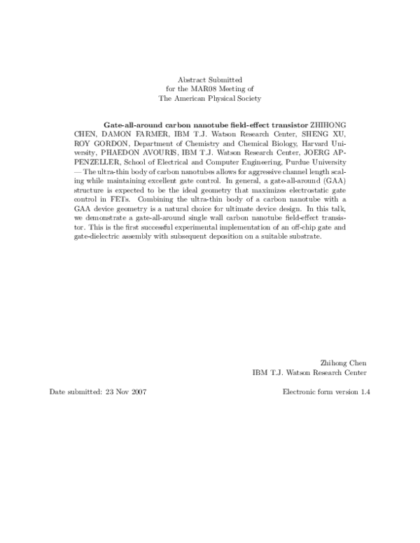(PDF) Gate-all-around carbon nanotube field-effect transistor