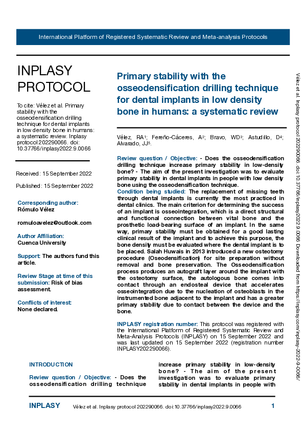 (PDF) Primary stability with the osseodensification drilling technique for dental implants in ...