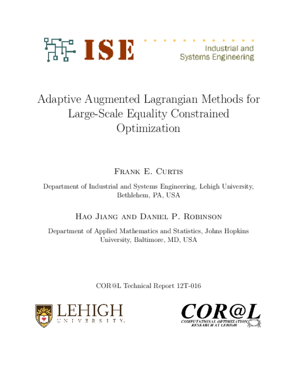 Pdf Adaptive Augmented Lagrangian Methods For Large Scale Equality