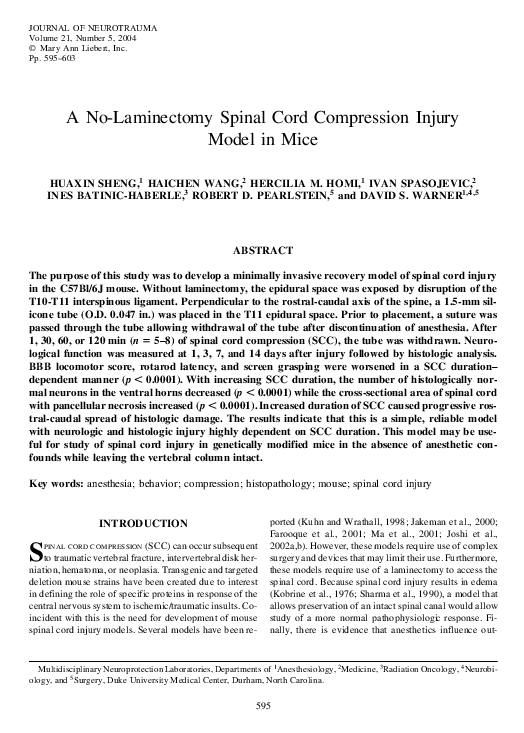 (PDF) A No-Laminectomy Spinal Cord Compression Injury Model in Mice