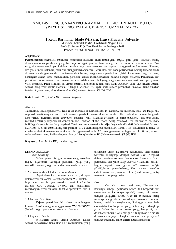 (PDF) SIMULASI PENGGUNAAN PROGRAMMABLE LOGIC CONTROLLER (PLC) SIMATIC S7 -300 IFM UNTUK ...