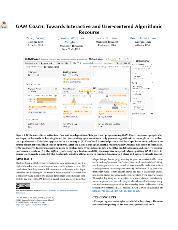 (PDF) GAM Coach: Towards Interactive and User-centered Algorithmic Recourse